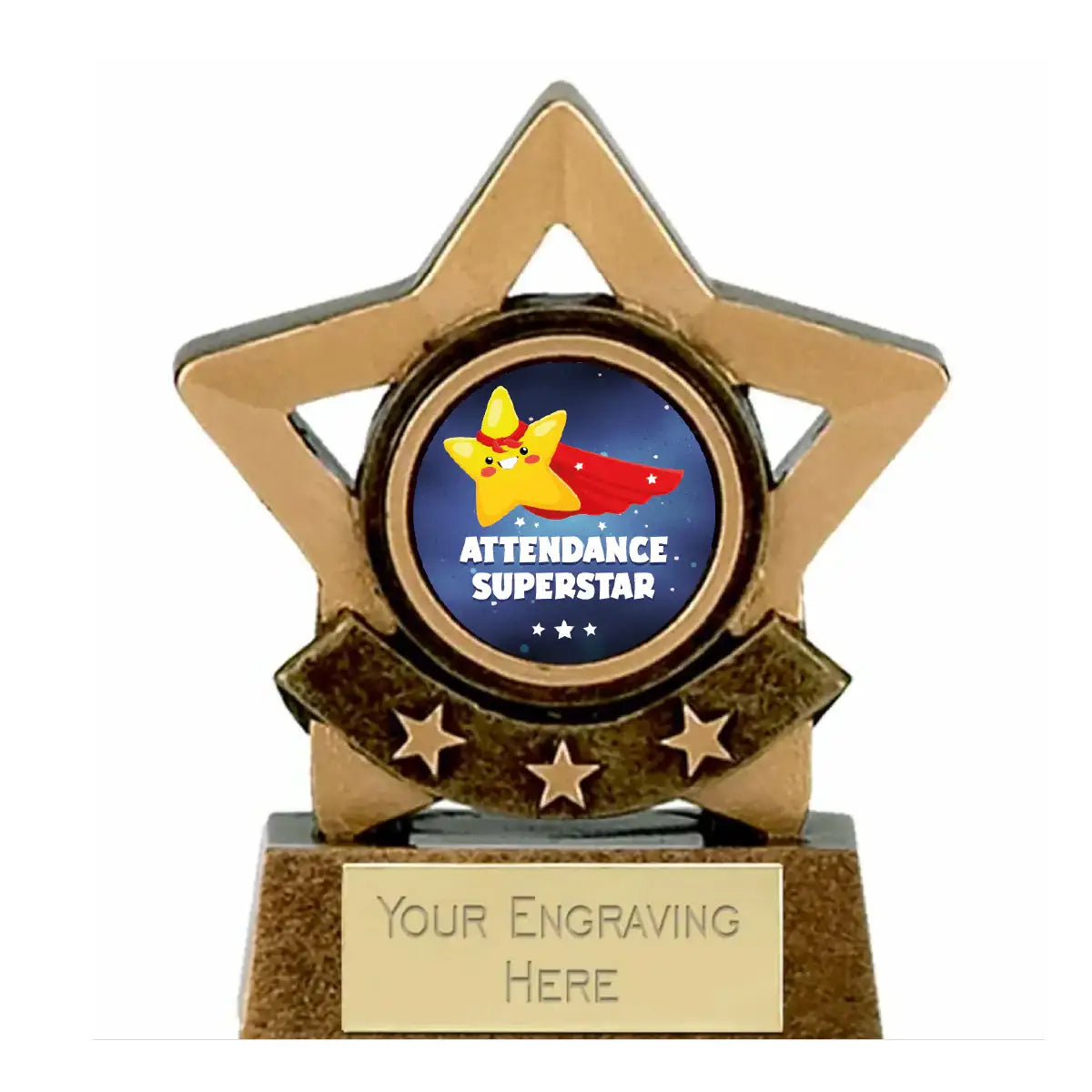 Mini Gold Star Attendance Award Trophy 8cm Resin FREE engraving and Ce ...