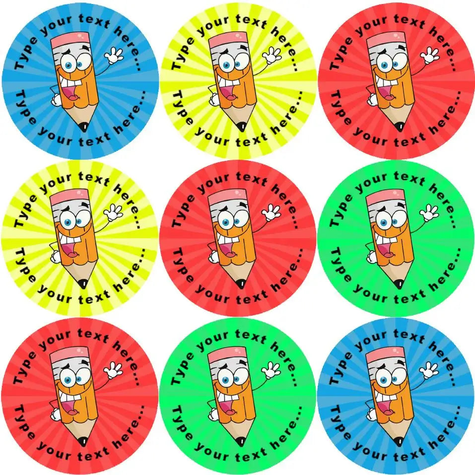 144 Happy Pencils Themed Personalised Teacher Reward Stickers - Large ...
