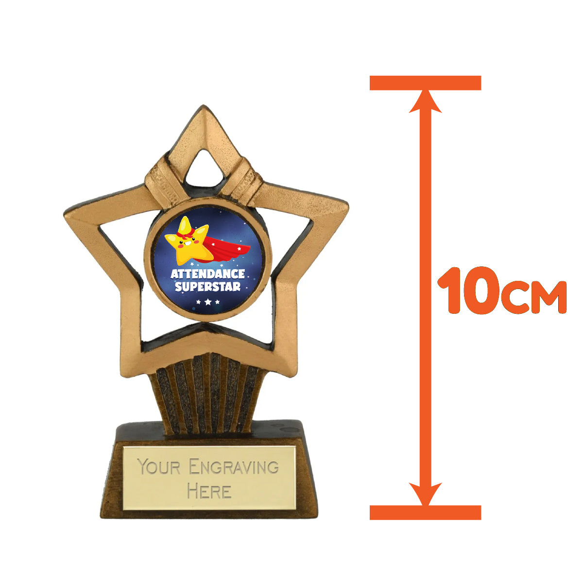 Mini Star Plus Attendance Gold Star Award Trophy 10cm Resin FREE engra ...