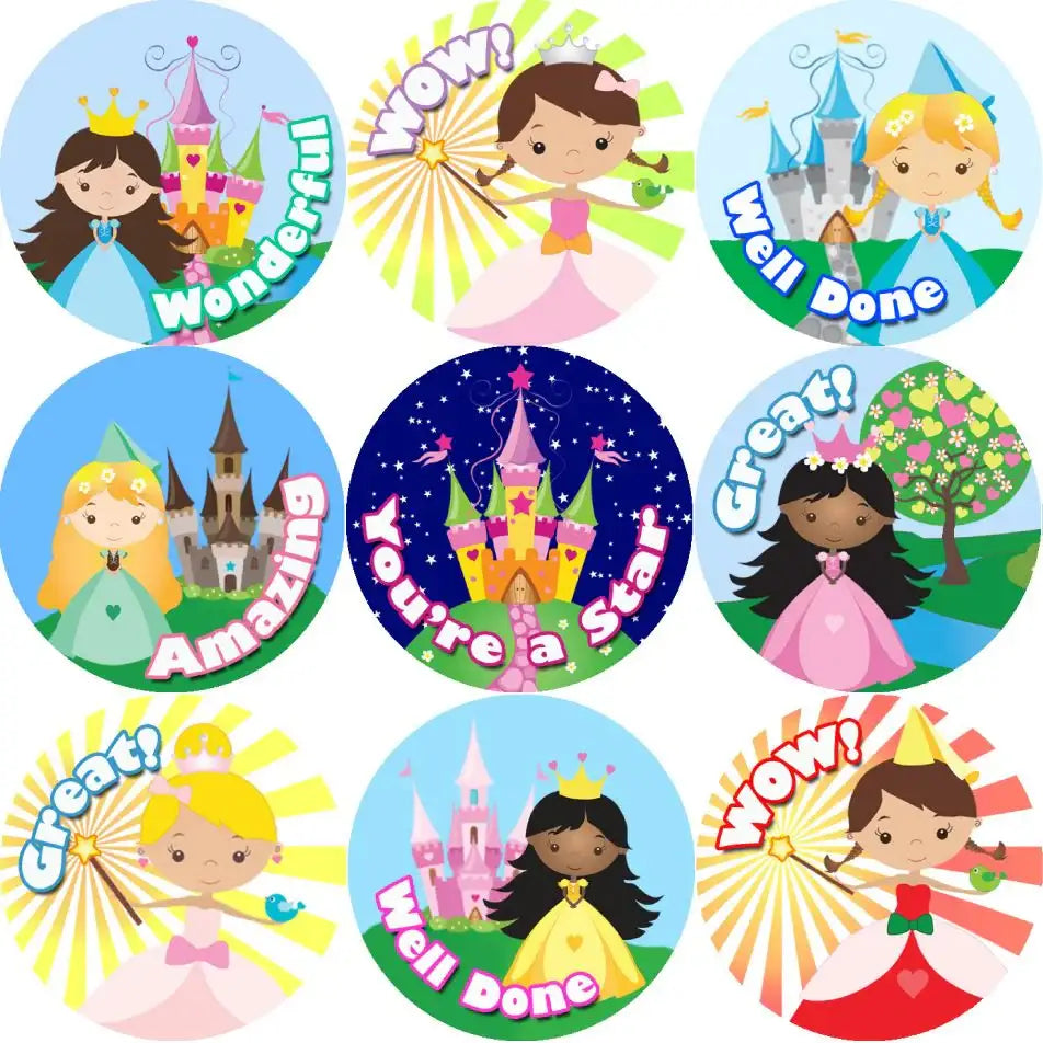 144 Princess Praise Words Themed Teacher Reward Stickers - Large ...