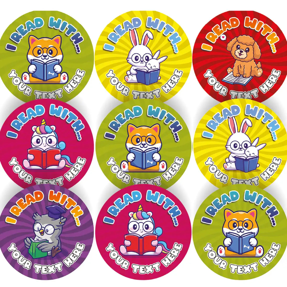 144 I Read With... 30mm Personalised Reading Stickers for Schools, Tea ...