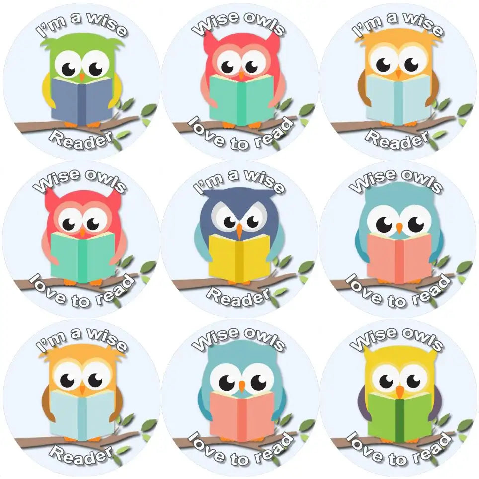 144 Reading Owls Themed Teacher Reward Stickers - Large - Sticker Stocker